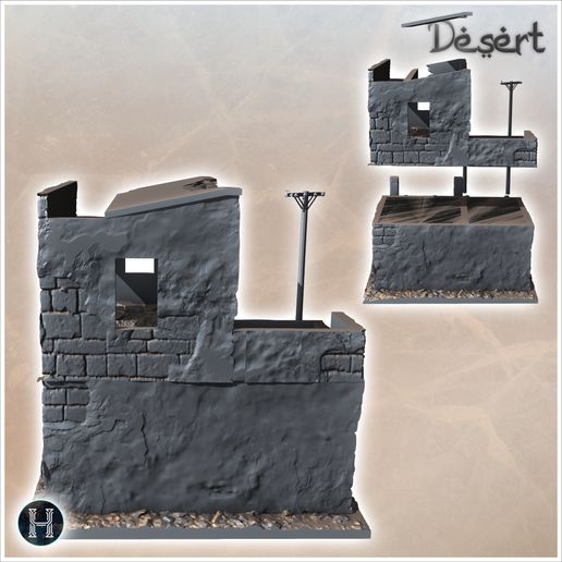 🏜️ Desert building with enclosure wall, electrical poles, and upstairs ...