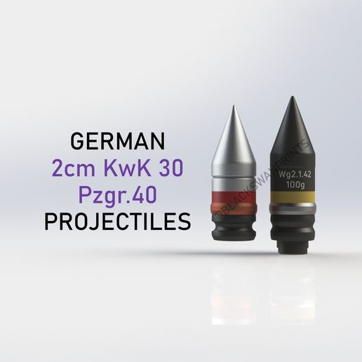 👽 WW2 German 2cm KwK 30 Panzergranate 40 Projectiles・ 3D File for 3D ...