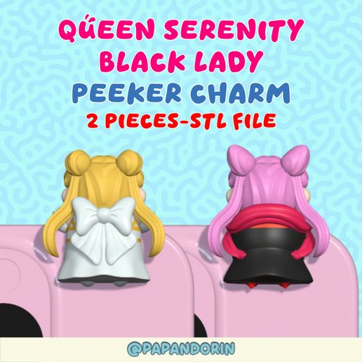👸 queen serenity and black lady cute peeker charms "sailor moon ...