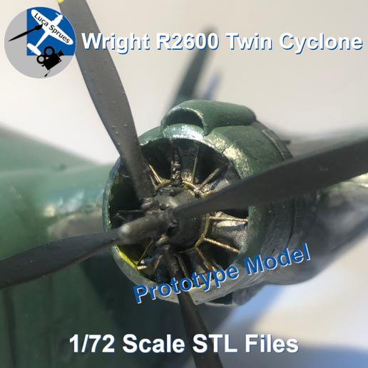 🌀 1/72 Scale Wright R2600 Twin Cyclone Engine Model Kit Upgrade・ STL ...