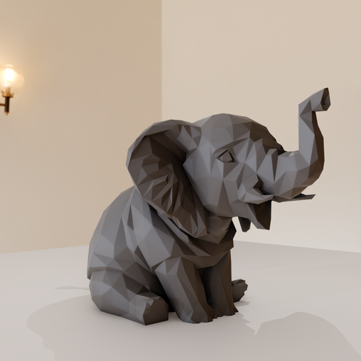 STL file baby elephant sitting trunk up low poly stl 👶 ・3D printable ...