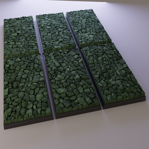 STL file 6x 60x30mm square base with cobblestone ground v2 (+toppers) 🟪 ...