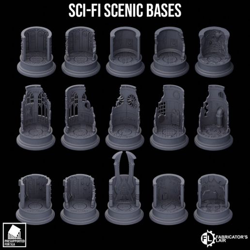 🔨 Sci-Fi Scenic Base with curved walls・ 3D File for 3D printing・Cults