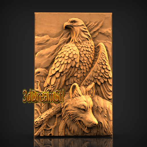 🦅 Eagle and Wolf STL model, CNC router engraver, artcam, aspire, cnc ...