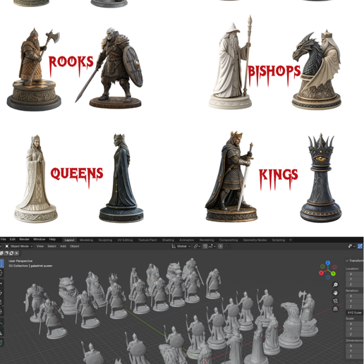 ♟️ Fantasy Chess pieces set inspired by Lord Of The rings・ STL File for ...