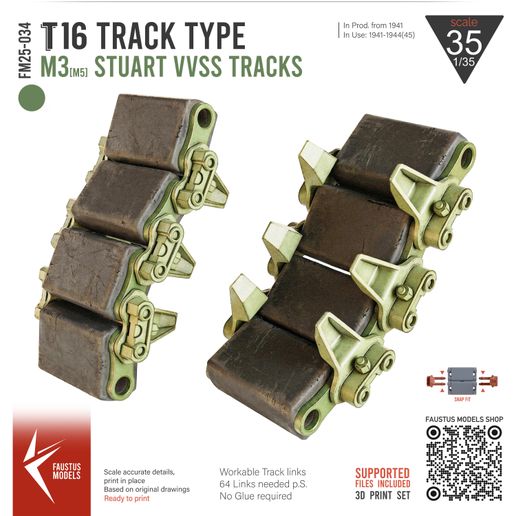 🪖 T16 M3 Stuart Early Track FM25-034・ 3D File for 3D printing・Cults