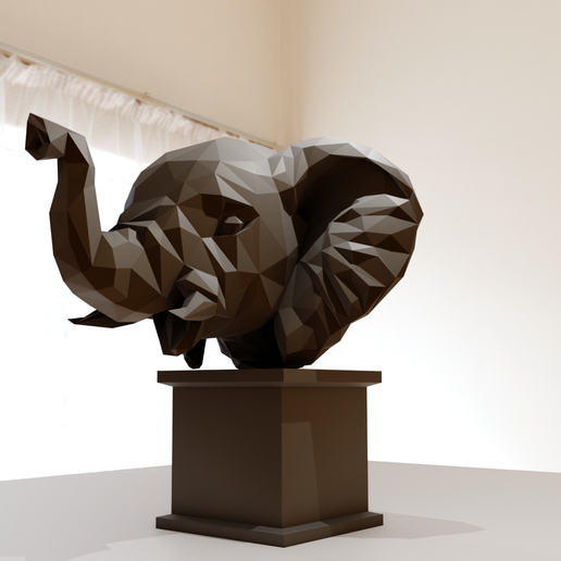 STL file baby elephant head bust low poly trunk up stl 👶 ・3D printing ...