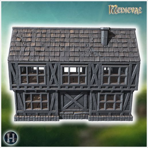🏠 Two-story half-timbered house with detailed windows, arched doorway ...