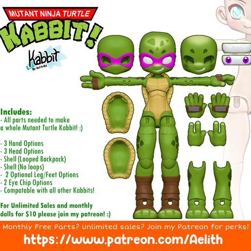 🥷 [KABBIT] Mutant Ninja Turtle Kabbit - Ball Jointed Doll for FDM and ...