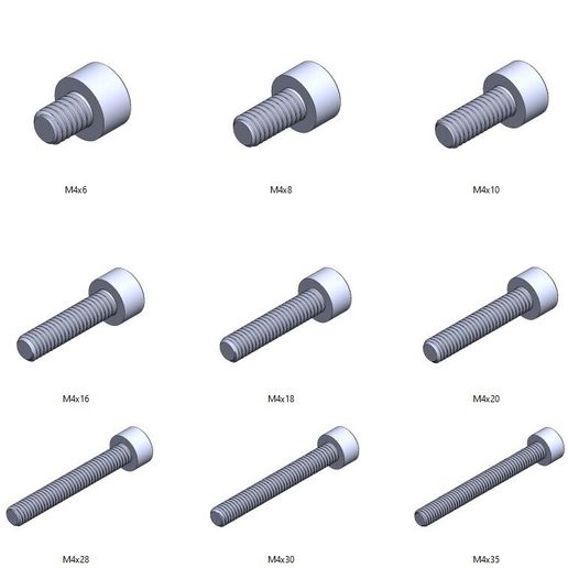 🔩 M4 screws DIN 912 VG + M4 nut DIN934 Nut Screw・ STL File for 3D ...