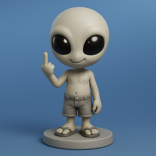 👽Alien Chibi Paul BAD GUY Iconic Middle Finger Pose - Kawaii 3D Figure ...