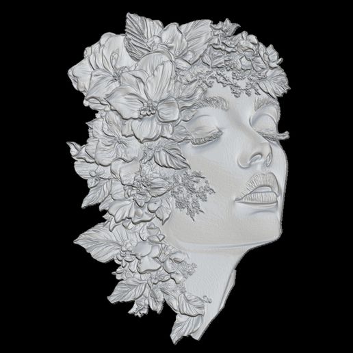 👩 Beautiful Woman Face with Floral Elements Relief・ STL File for 3D ...