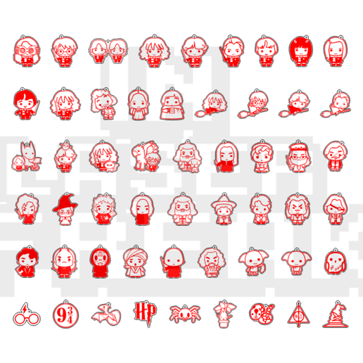 📁 Pack 54 Harry Potter Keyrings + Exhibitor - Compatible Files - SVG ...