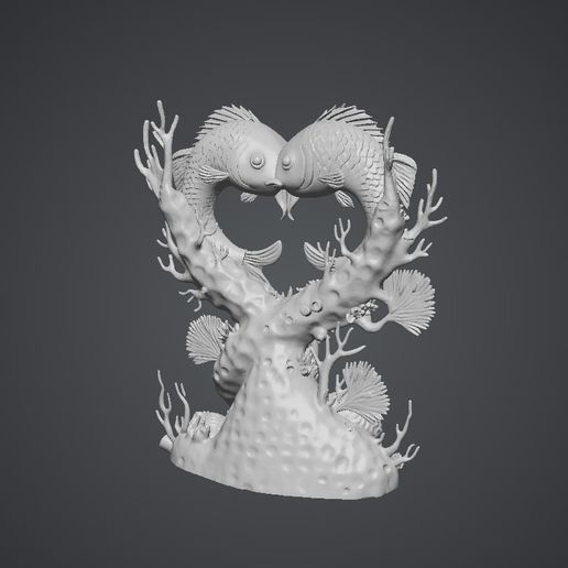 🐠 Two Fish Love Coral Sculpture – Romantic Valentine Reef 3D Model・ STL ...
