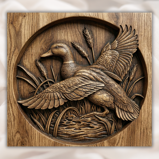 🦆 Duck 3D Relief STL | Flying Waterfowl Wood Grain Carving | CNC Router ...