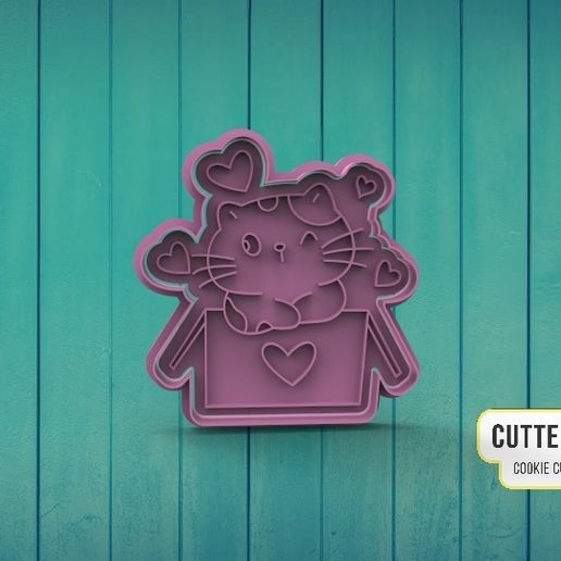🐱 Cat In Gift Box Cookie Cutter・ STL File for 3D printing・Cults