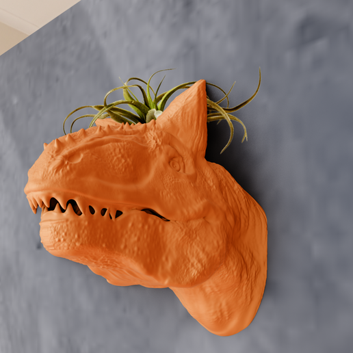 🦖 Carnotaurus dinosaur head wall mount planter pot flower vase stl・ STL ...