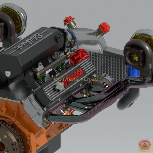 💭 DODGE MOPAR 440 MAGNUM TWIN TURBO - ENGINE・ STL File for 3D printing ...