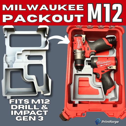 🔋 M12 Packout Insert - Milwaukee Packout Insert - Impact & Drill・ STL ...