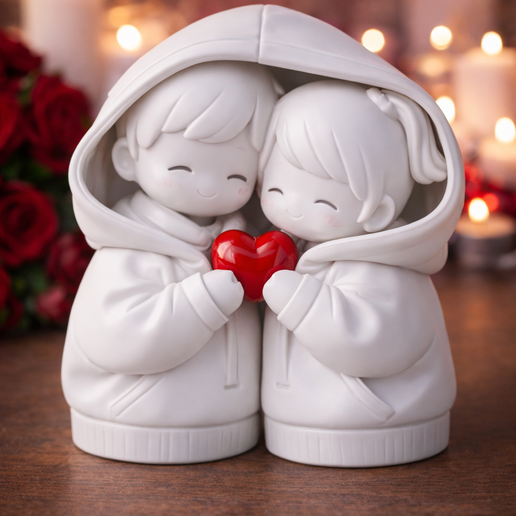 🧑‍🤝‍🧑 Winter Valentine Couple in One Hoodie – Cute Cozy Love Figurine ...