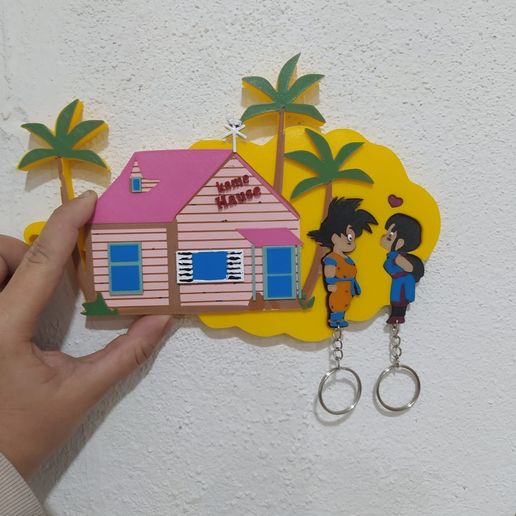 🔑 Key holder and 2 key chains Goku・Archivo STL para Impresión 3D・Cults