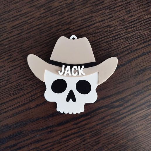 💀 Skull name tag with cowboy hat - Jack・Free 3MF File for 3D printing・Cults