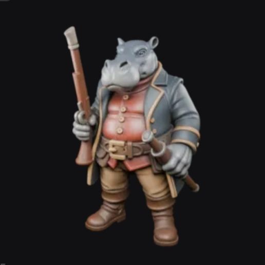 🦛 Giff hippopotamus with musket dnd・ STL File for 3D printing・Cults