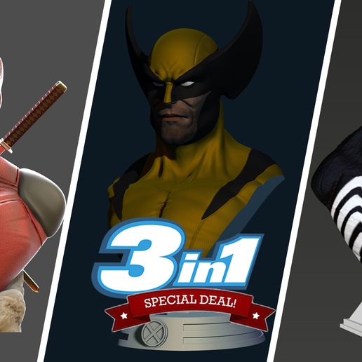 👤 Bundling 3in1 Deadpool + Wolverine + Venom STL・ 3D File for 3D ...