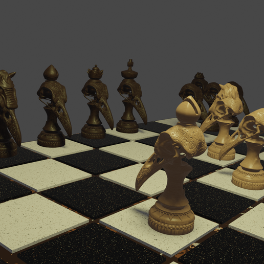 ♟️ Chess Set Coven Crow Raven Skull・ 3D File for 3D printing・Cults