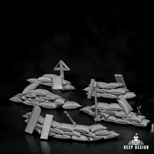 🎲 Sandbag Barricades Set・ STL File for 3D printing・Cults