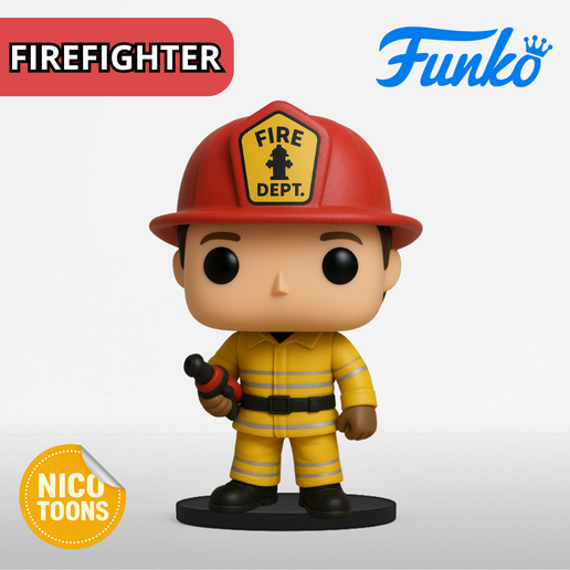 🧑‍🚒 Firefighter Funko Pop - Male・ STL File for 3D printing・Cults