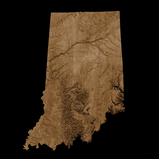 🗺️ Topographic Map of Indiana – 3D Terrain・ 3D File for 3D printing・Cults