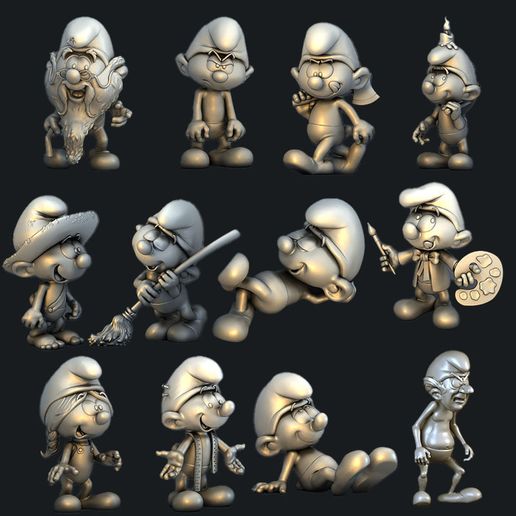 🃏 Set 2 of 12 Smurfs / Smurfs models・ STL File for 3D printing・Cults