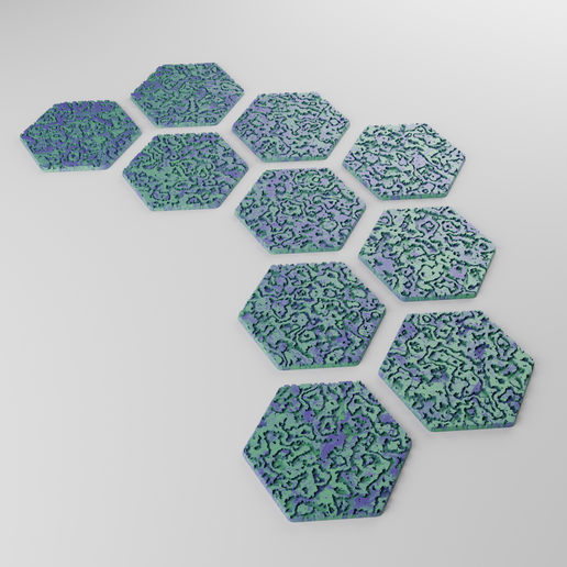 🔨 10x 35x30mm hex base with alienworld surface (battletech etc.)・ STL ...