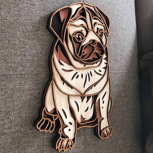 🐶 Pug dog made of laser-cut multilayered wood・ DXF File for 3D printing ...