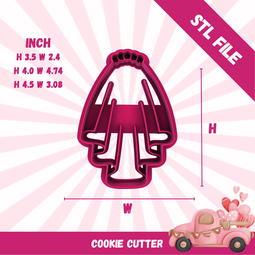 💒 Cutty clay stl bride wedding veil cookie cutter, 3 sizes stl file for ...