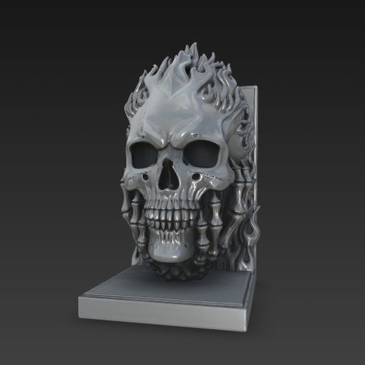 💀 Flaming Skull Bust / Bookend – 3D Printable Gothic Decorative Model ...