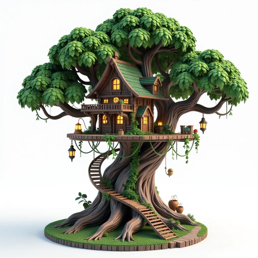 🌳 TREE HOUSE WITH STAIRS・ STL File for 3D printing・Cults