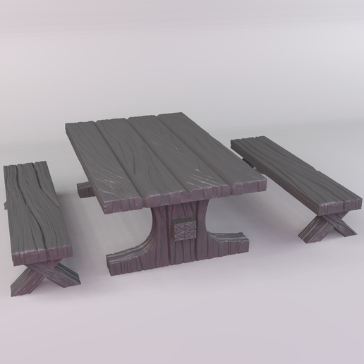🪵 Mediaval wooden table and bench・Free STL File for ・Cults