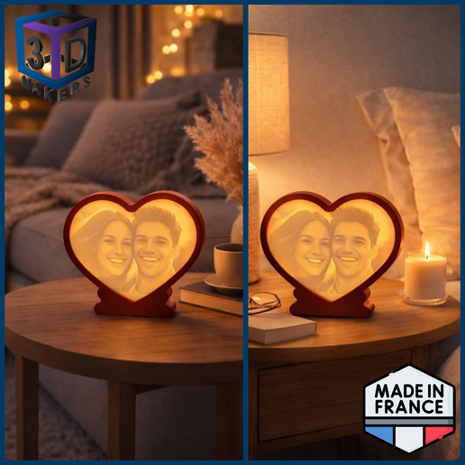 🖼️ Heart-Shaped Lithophane Light Frame・ 3MF File for 3D printing・Cults