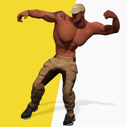 🫡 Muscle Stylized Strongman Bodyguard Commander Low-poly 3D model Low ...