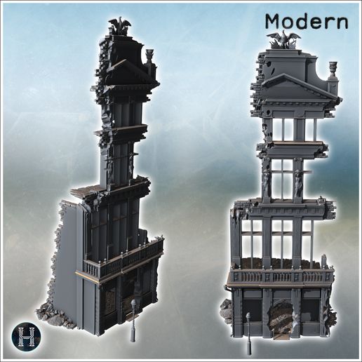 3D file Tall narrow building with a gothic rooftop, ornate statues, and ...