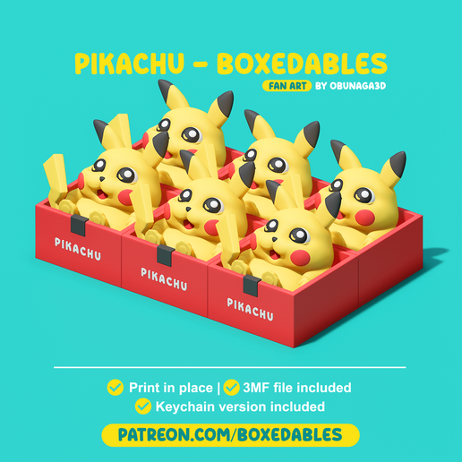🎨 Pikachu - Boxedables [Fan Art]・Free 3MF File for 3D printing・Cults