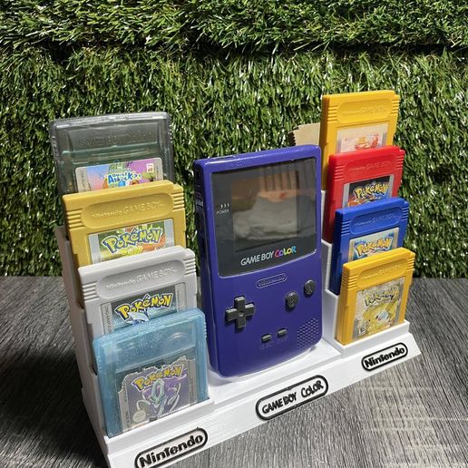 STL file GAMEBOY COLOR HOLDER / STAND WITH 16 GAME CARTRIDGES CASES 🎨 ...