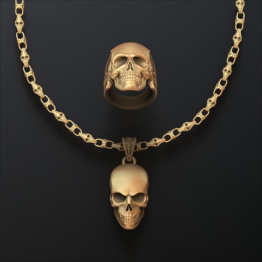 💀 Skull Chain Pendant Ring v2 Collection 3D print models・ 3D File for ...