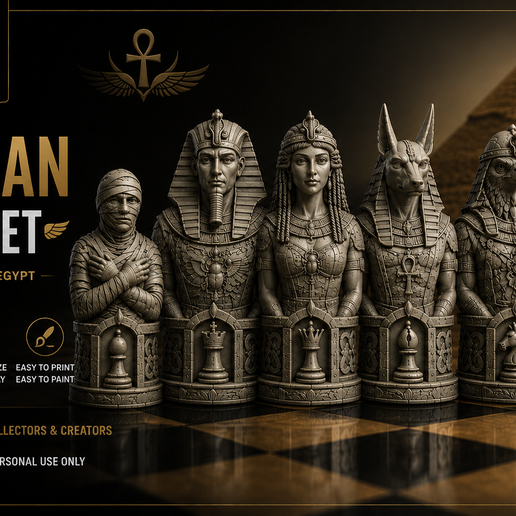 ♟️ Egyptian Royal Chess Set STL・ STL File for 3D printing・Cults
