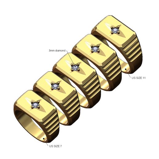 ⭐ Bague de chevalière en diamant de 3 mm avec étoile nervurée Tailles ...