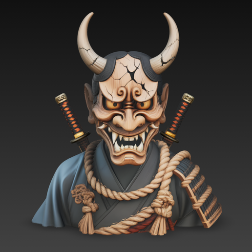 👤 Japanese Oni Demon Mask Bust・ STL File for 3D printing・Cults