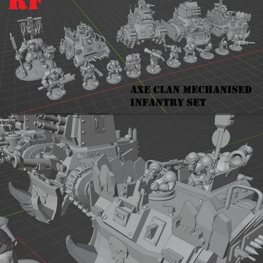 🪓 green skin axe clan mechanised set・ STL File for 3D printing・Cults