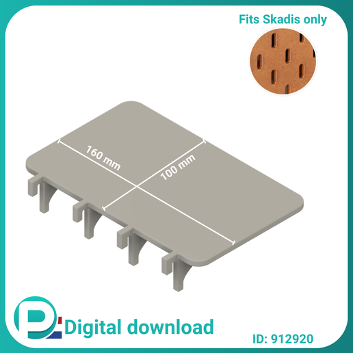 💪 Display tray 16x10cm - fits IKEA Skadis pegboard - Digital download・ 3D File for 3D printing・Cults